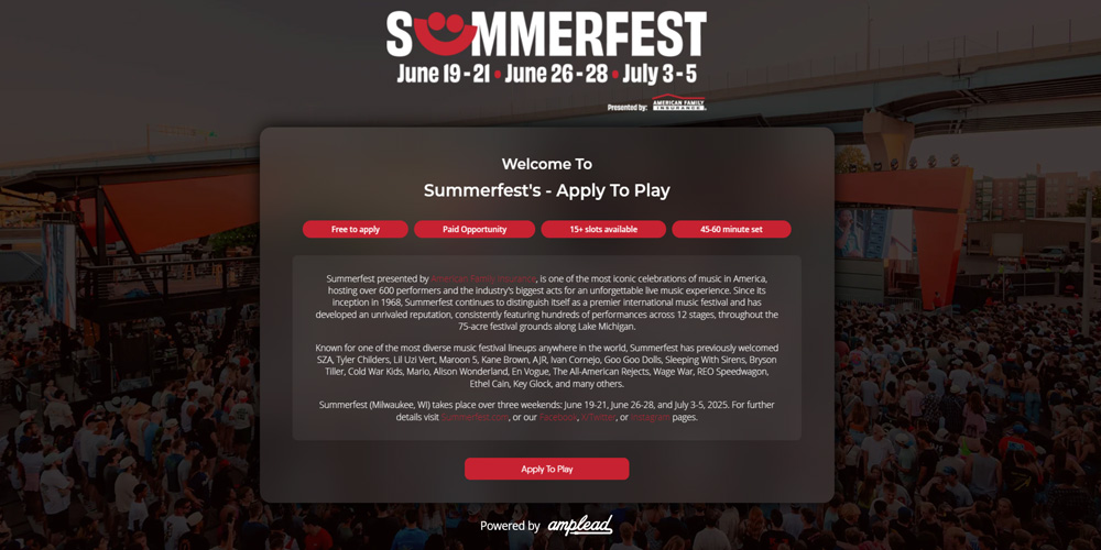 Apply To Play - Summerfest, Milwaukee, US - June-July 2026
