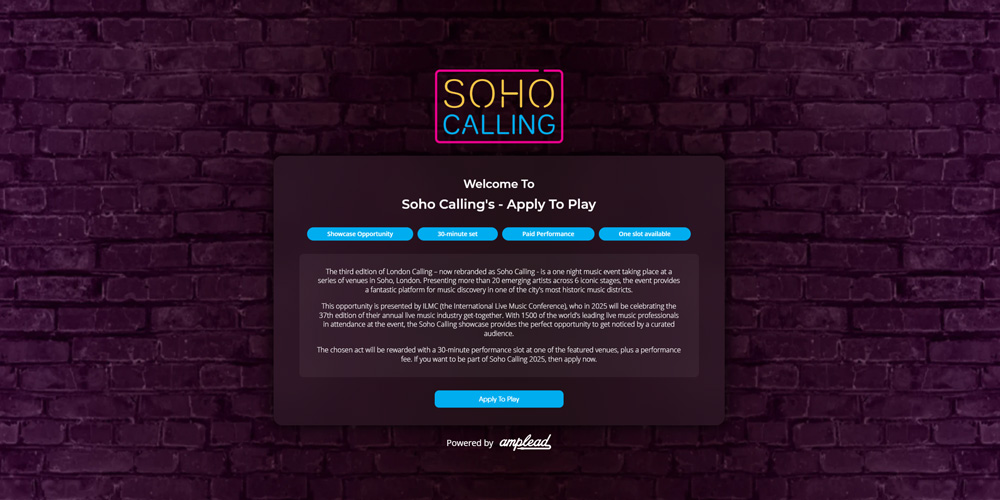 Apply To Play - Soho Calling - February 2025
